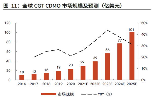 预计2020-2025年中国CGT CDMO市场规模约为107亿人民币-三个皮匠报告